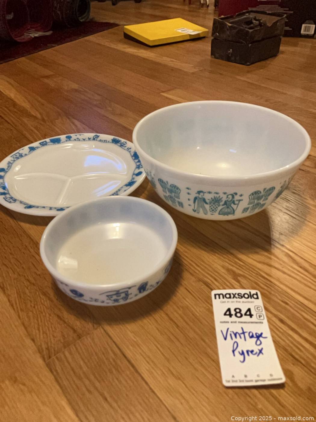 Pyrex Opal Milk Glass, White with Turquoise/Blue Graphics | Abington ...
