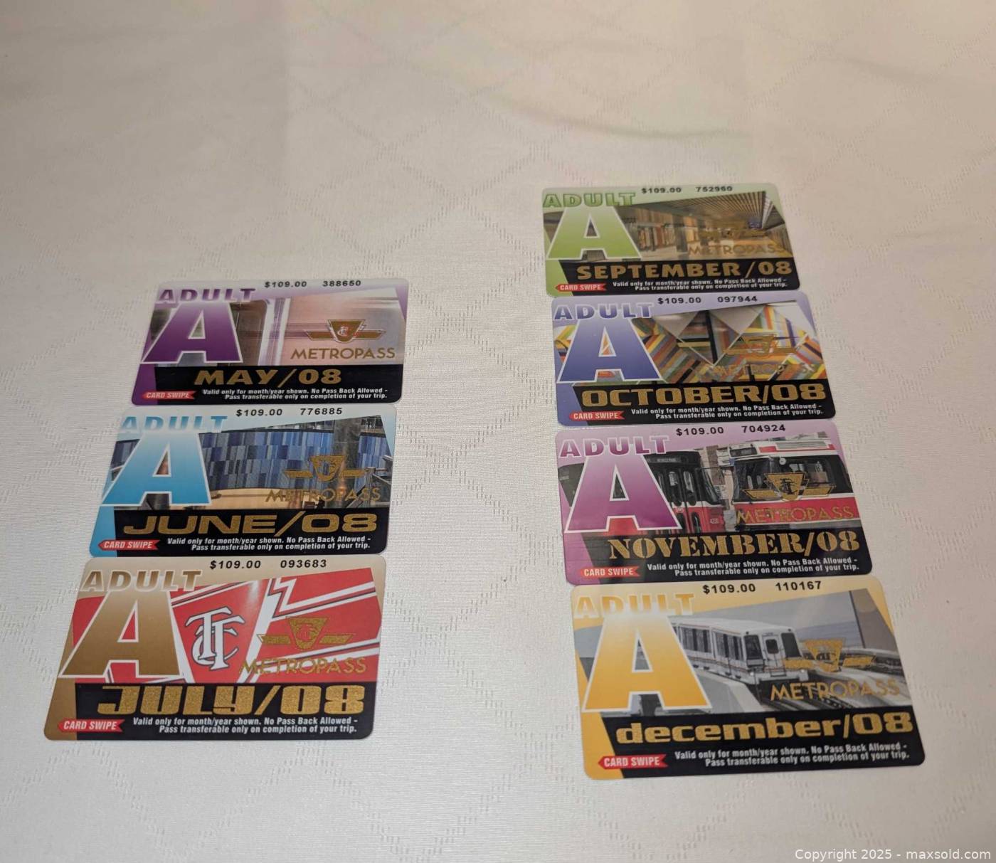 2008 Lot of 7 Vintage TTC Adult Metropass Monthly Transit Cards ...