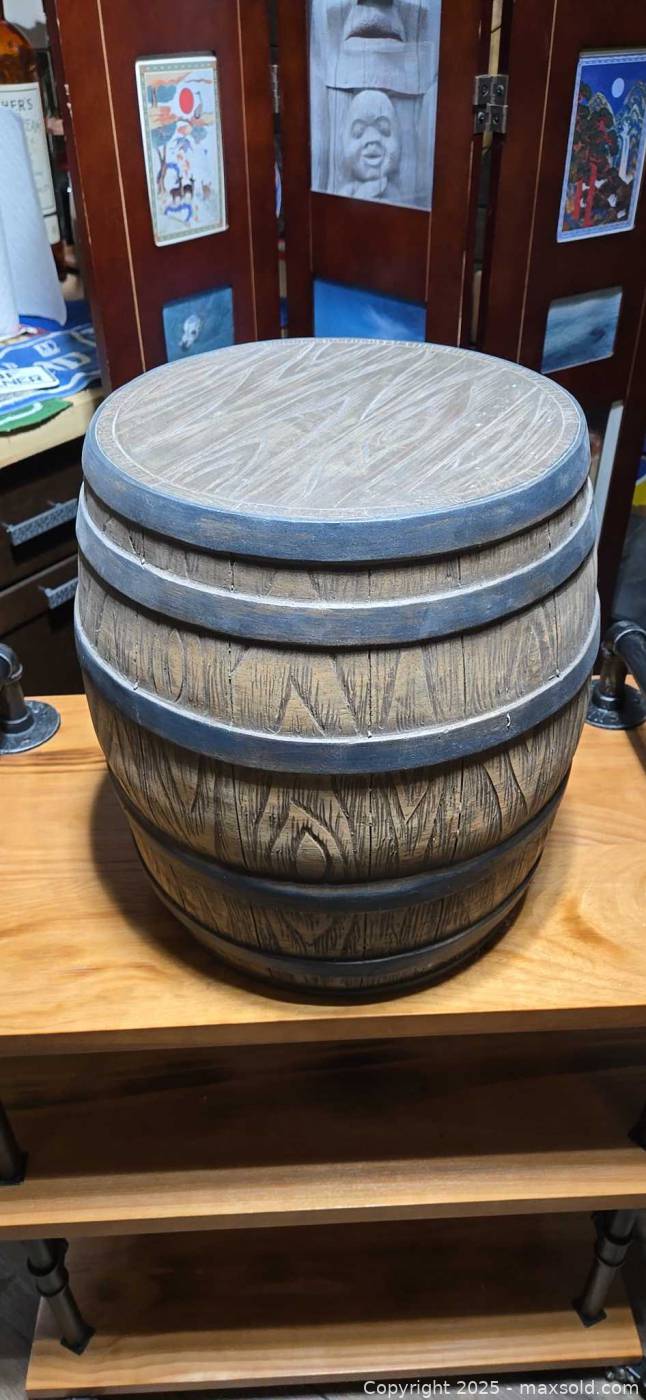 Ceramic Faux-Wood Barrel Garden Pot Stand, 12in x 15in | Barrie ...