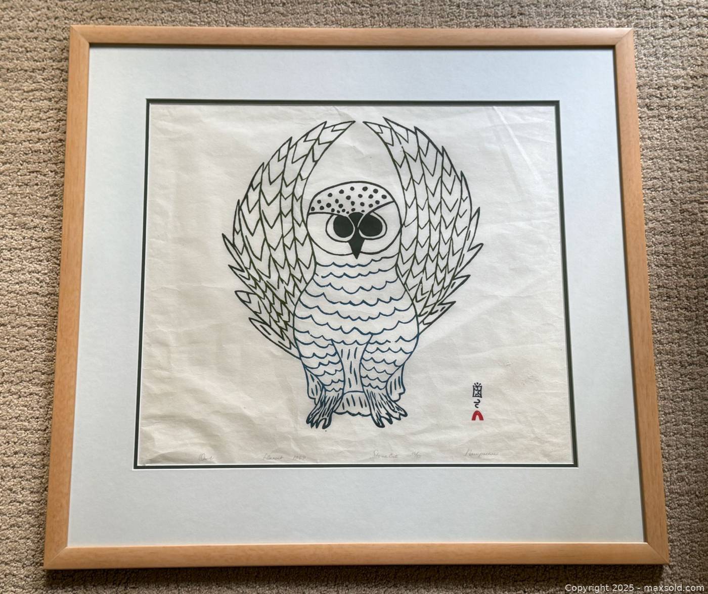 Vintage Inuit Mary Nawpachee Owl Stone Cut Print | Toronto (Ontario ...