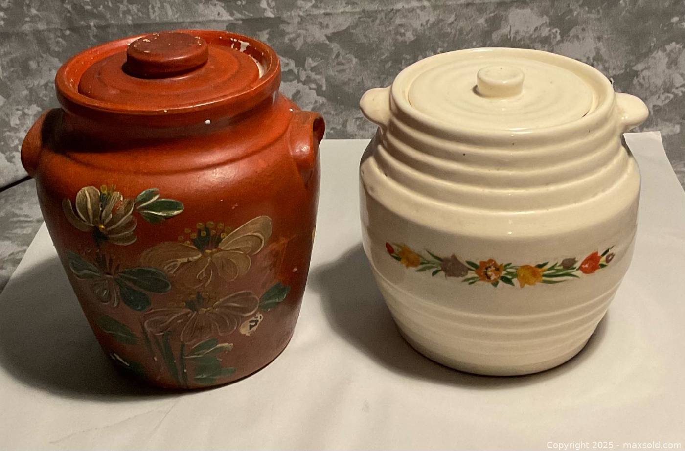 Pair of Glazed Ceramic Lidded Jars, Multicolor Floral | Norwood ...