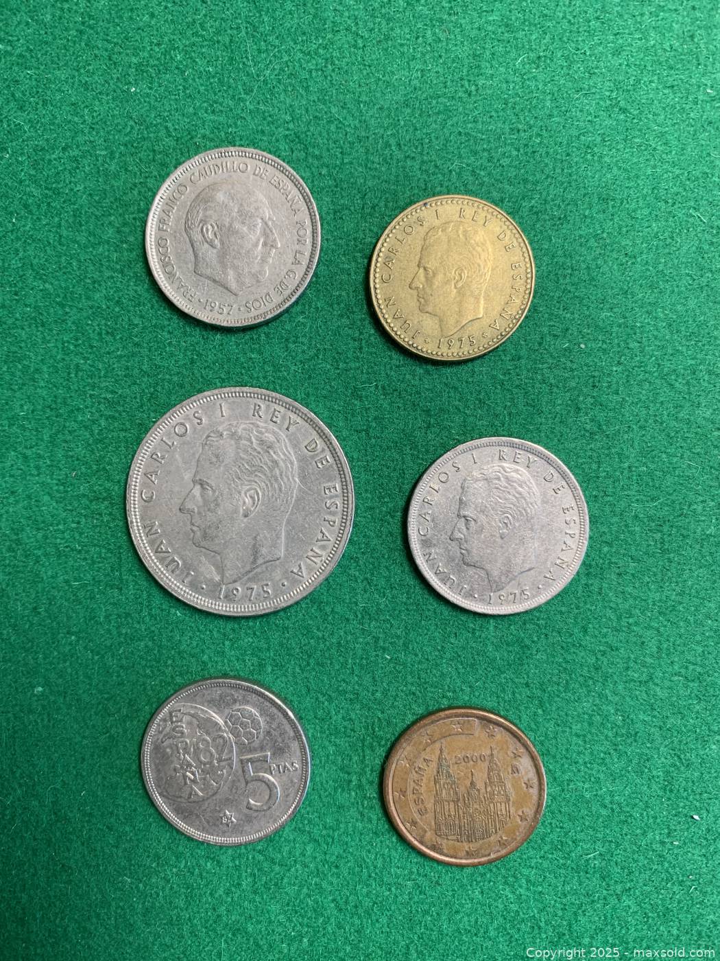 Spanish Coins – various values (1957, 1975, 1975, 1975, 1982, 2000 ...