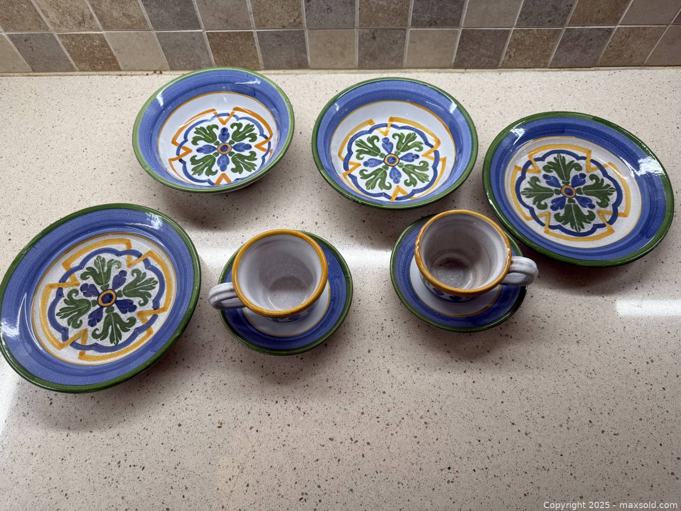 Portugal Plate Cup Pottery Round Platter MM Hand Painted Round White ...