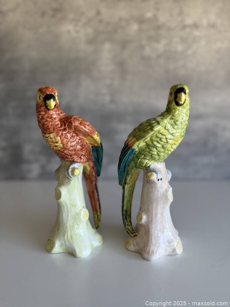 Vintage Pair Of Italian Handpainted Ceramic Parrot Figurines | Menlo ...