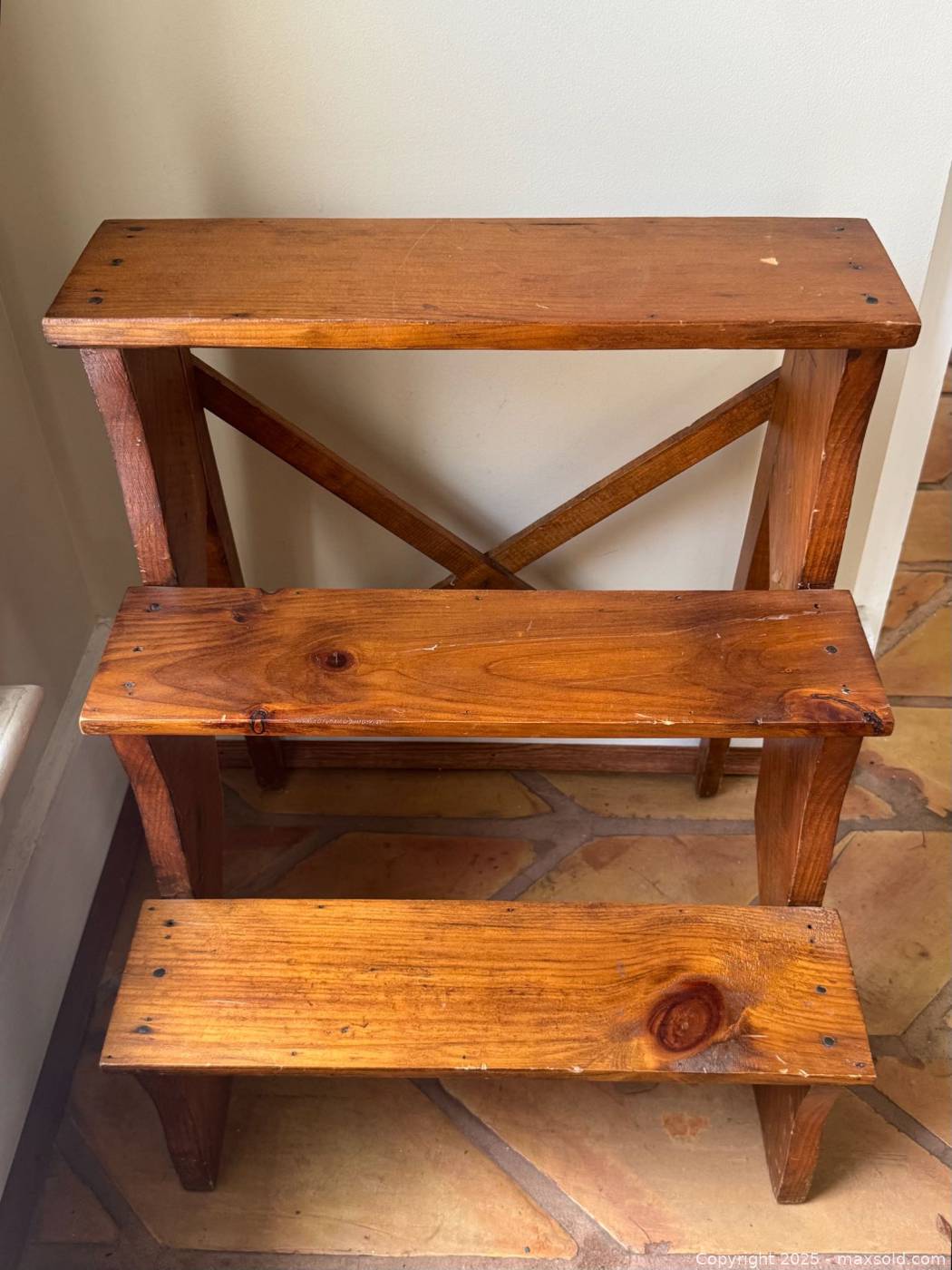 Three Tier Rustic Solid Wood Step Ladder Display Stand | Toronto ...