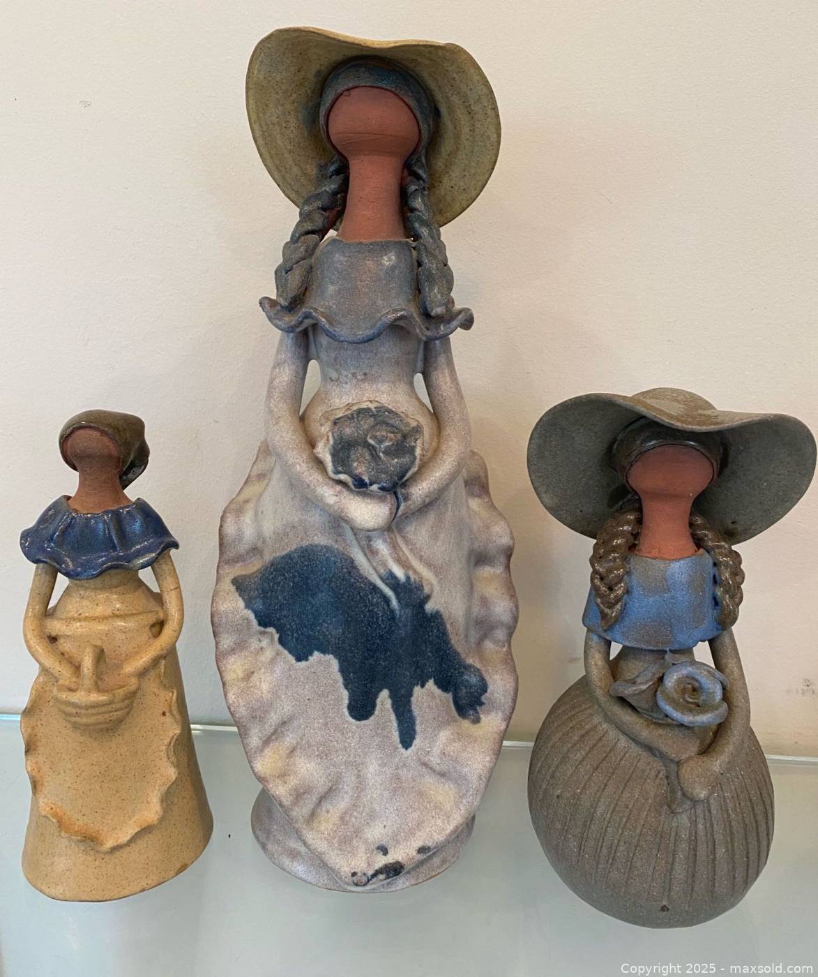 Signed Vintage Scandinavian Faceless Folk Art Pottery Woman Figurines ...