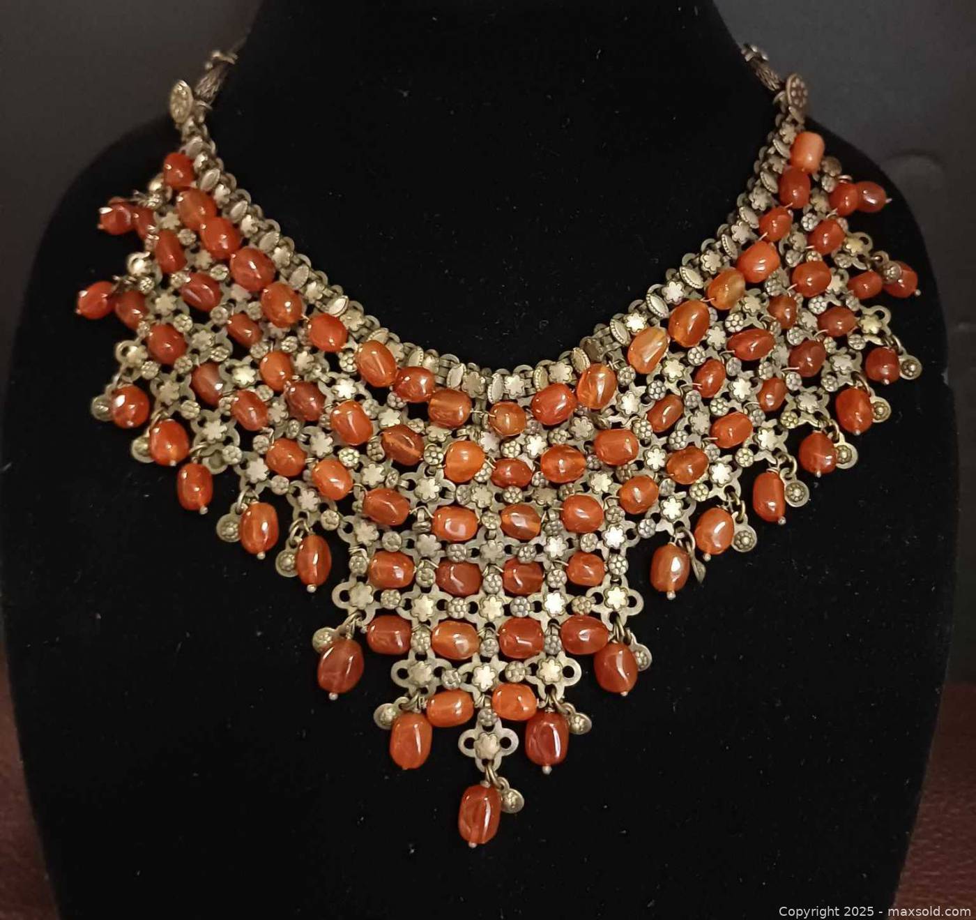 Vintage Silver Tone & Carnelian Beads Statement Necklace | Toronto ...
