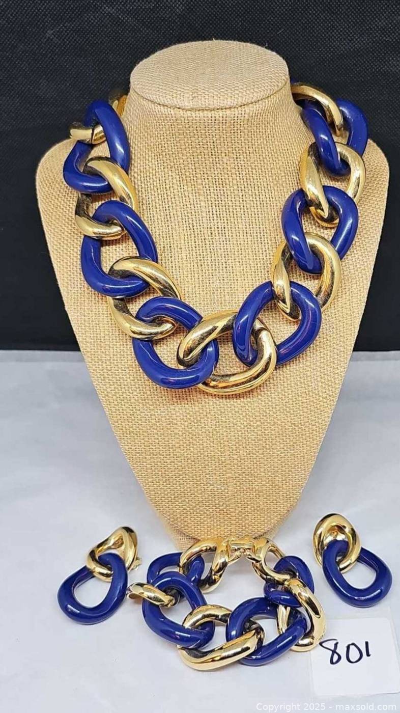 Vintage Givenchy signed Gold and Blue Modernist Jewelry Set | Hatboro ...