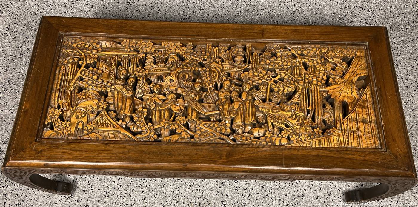 Hand Carved Chinese Glass Top Coffee Table | Campbell (California, USA ...