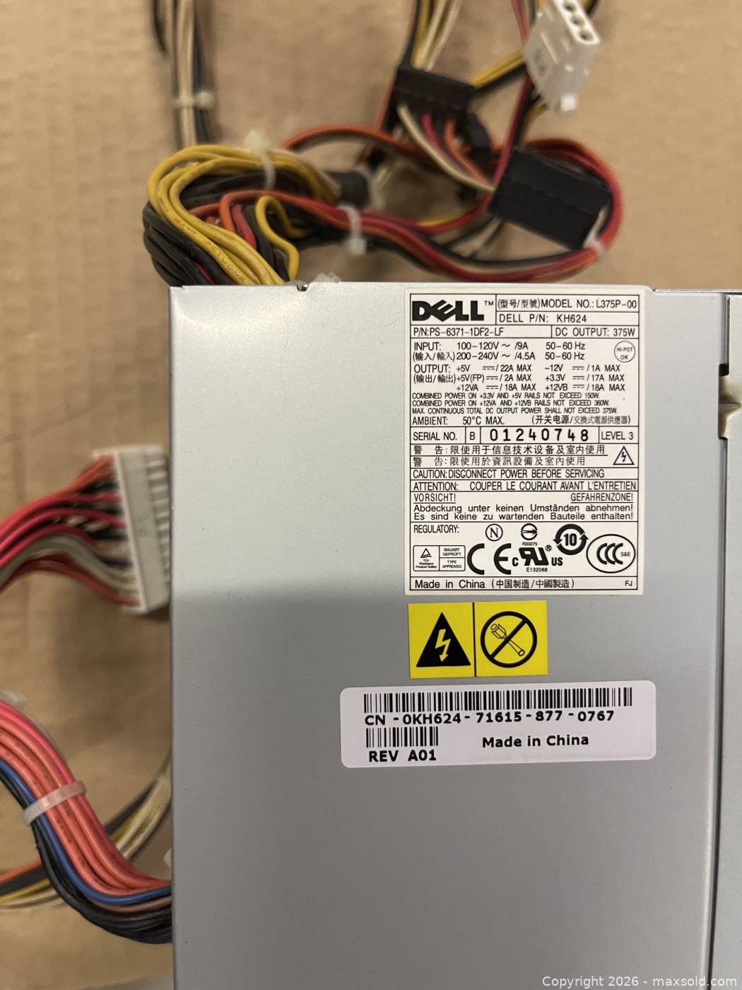 Dell 375W Proprietary SFF Power Supply L375P-00 / KH624 | Maxsold