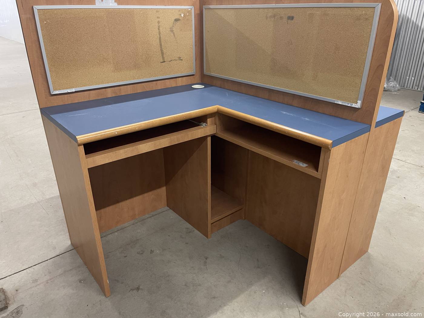 L-Shaped Corner Workstation with Blue Laminate Desktop (B) | Maxsold