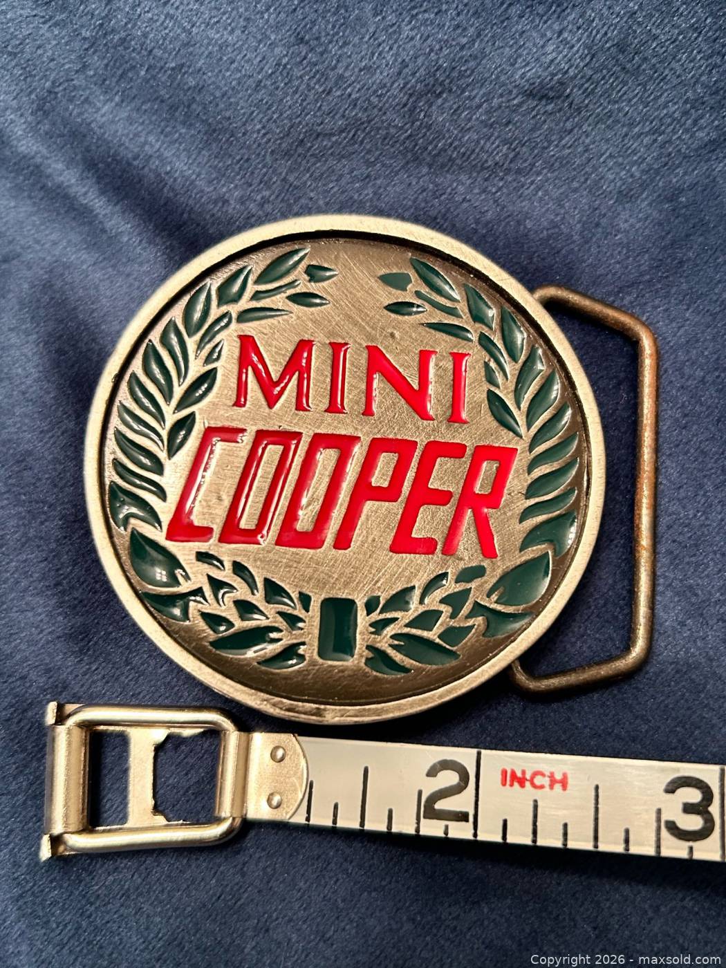 Vintage Mini Cooper Pewter Belt Buckle Red Green Enamel | Maxsold