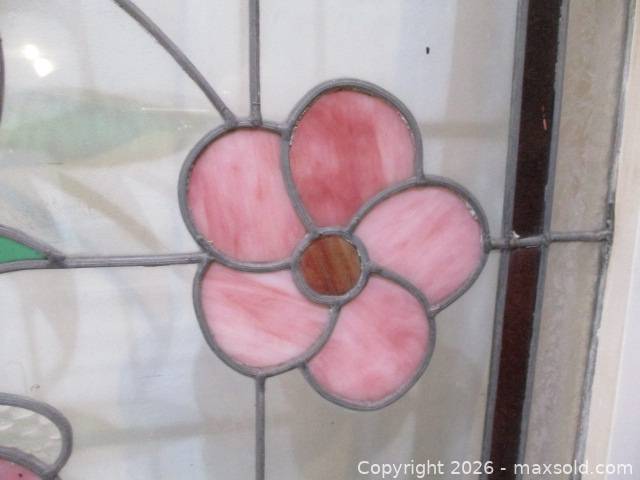 Antique Large Size, Colorful Hand Made Stain Glass Panel Of Bouquet of ...