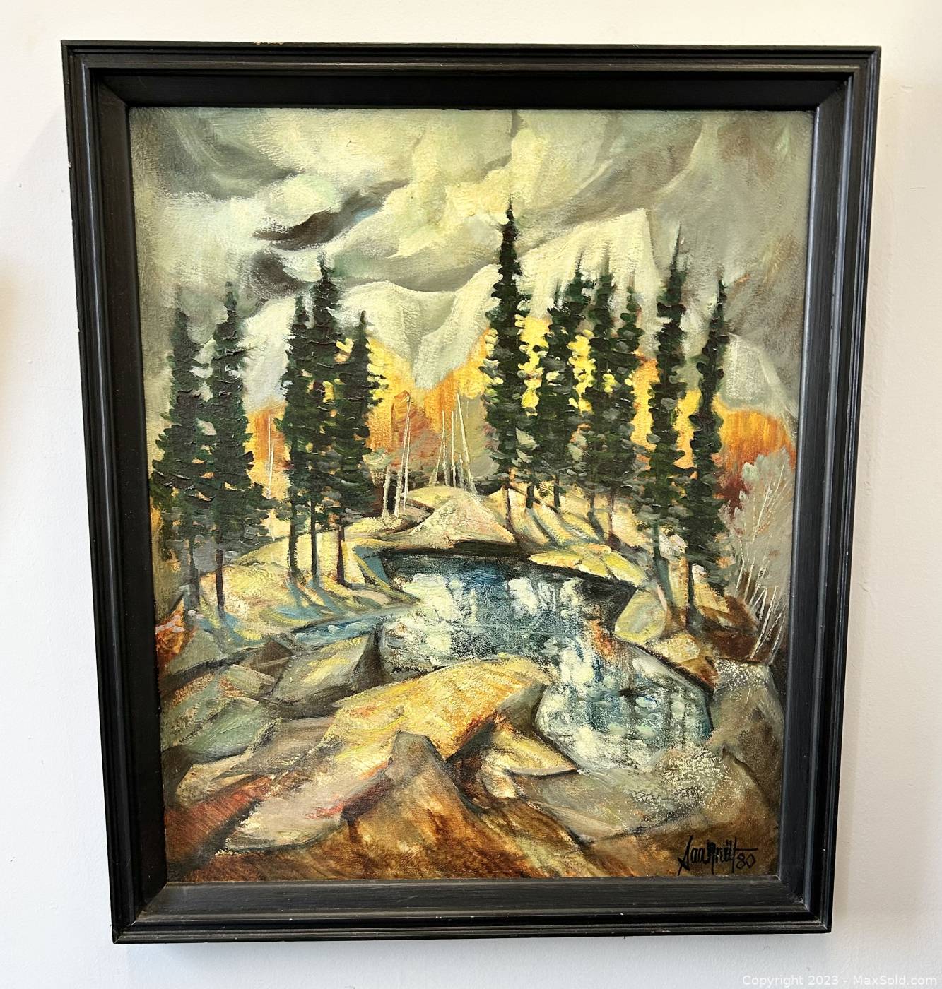 Large Signed Joann Saarniit 1980 Estonian Artist Sunset Landscape Oil ...