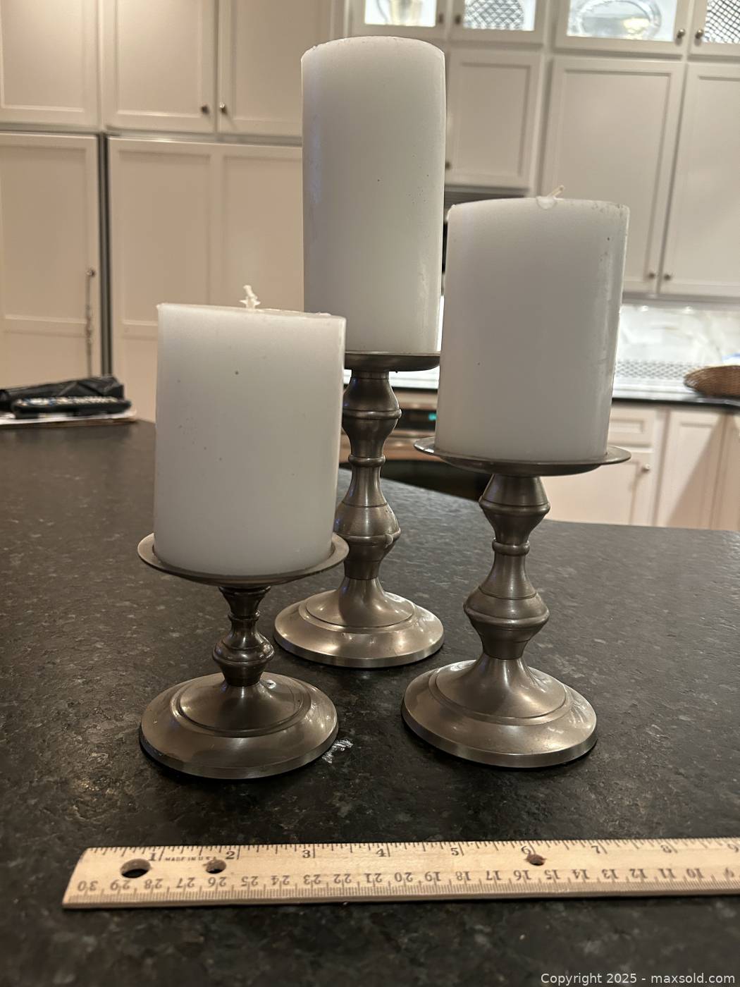 Three, Large Scale, Silver-toned Candle Sticks, Candles | West Chester ...
