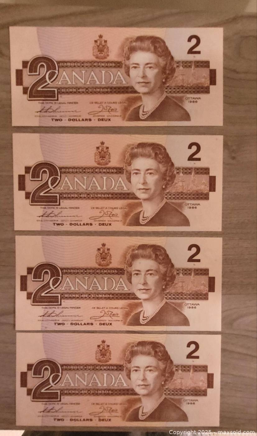 1986 Cdn. 4 Consecutive $2 Dollar Paper Banknotes | Newmarket (Ontario ...