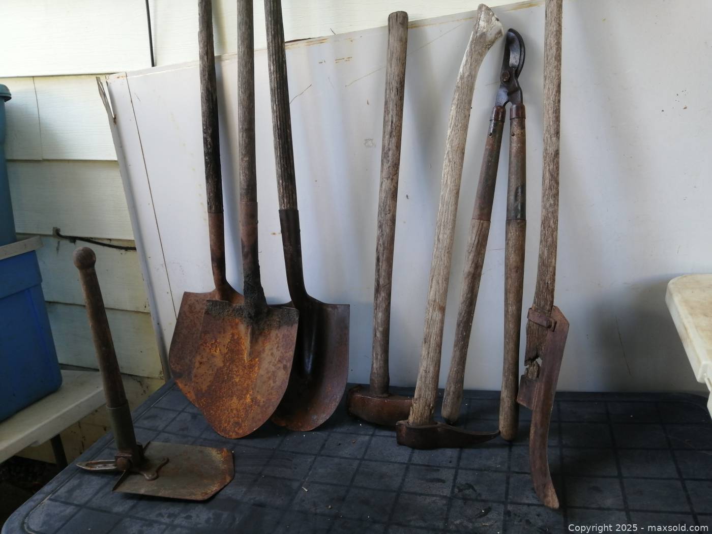 Garden Tools Lot: Sledge Hammer, Shovels, Pick Axe, Garden Sheer ...