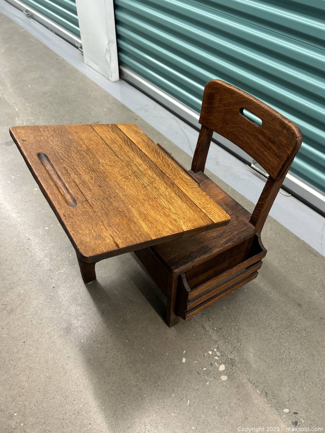 Vintage Solid Oak School Desk with Cast Iron Hardware and Storage ...