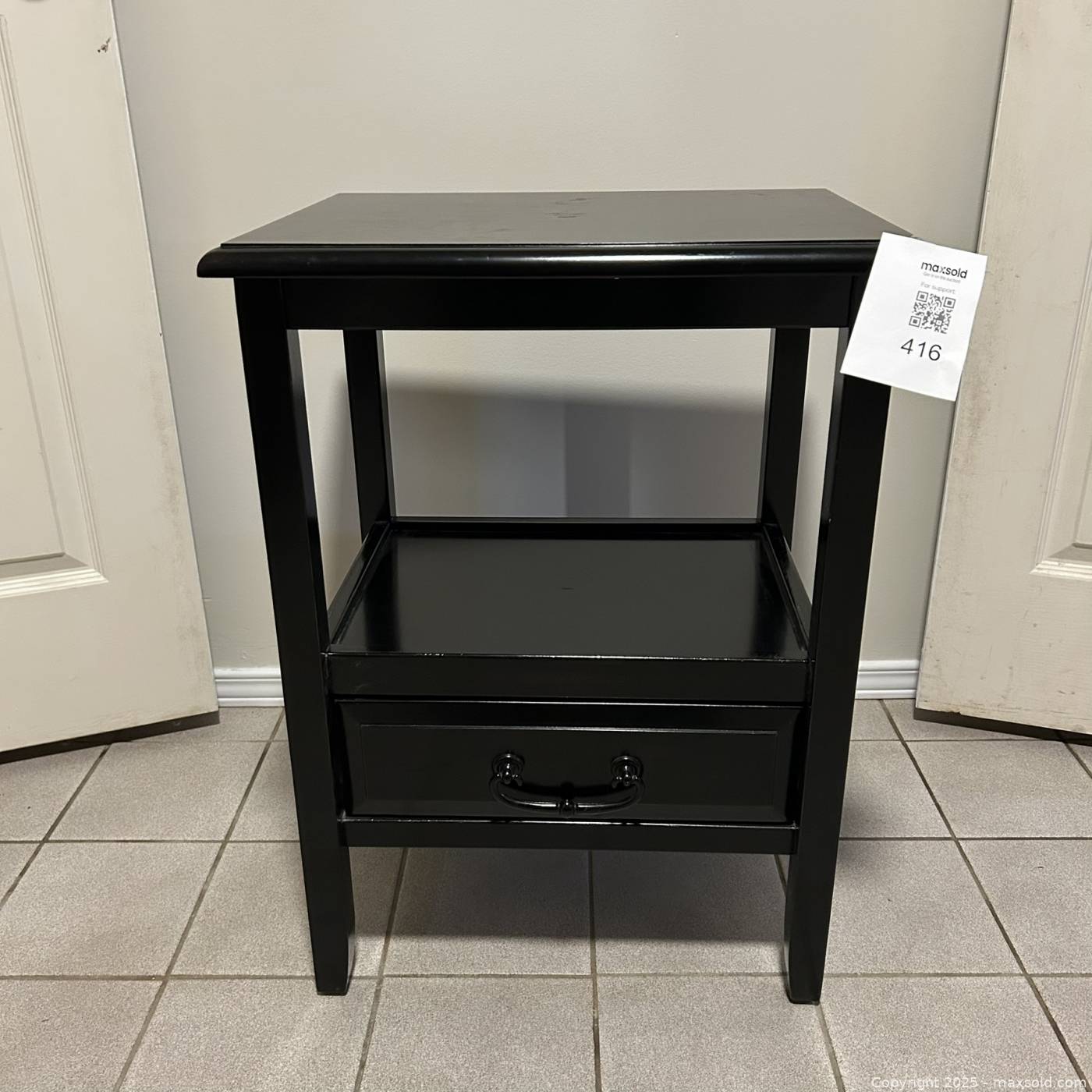 Pier 1 Imports Black Wood Side Table with Drawer and Shelf | Pickering ...