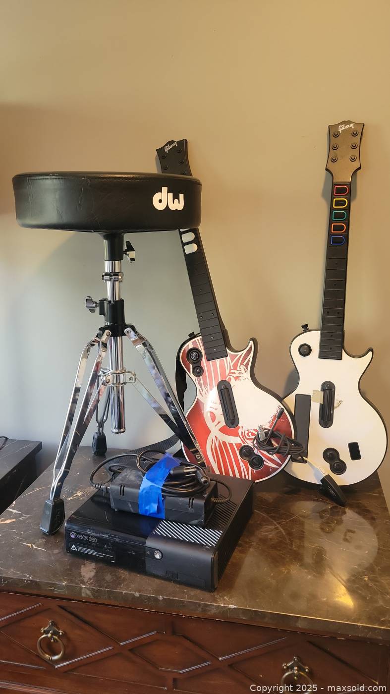DW Metal Adjustable Height Chrome Stool, Vintage XBOX 360and 2Guitar ...