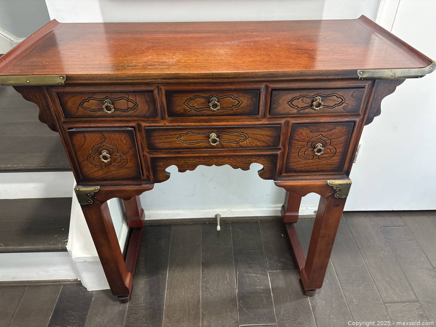 Vintage Wood Entry Table with Brass Accents | Fairfax (Virginia, USA ...