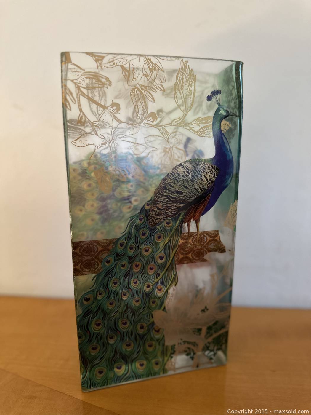 Vintage Glass Rectangular Peacock Table Top Vase 12 inches Tall | Los ...