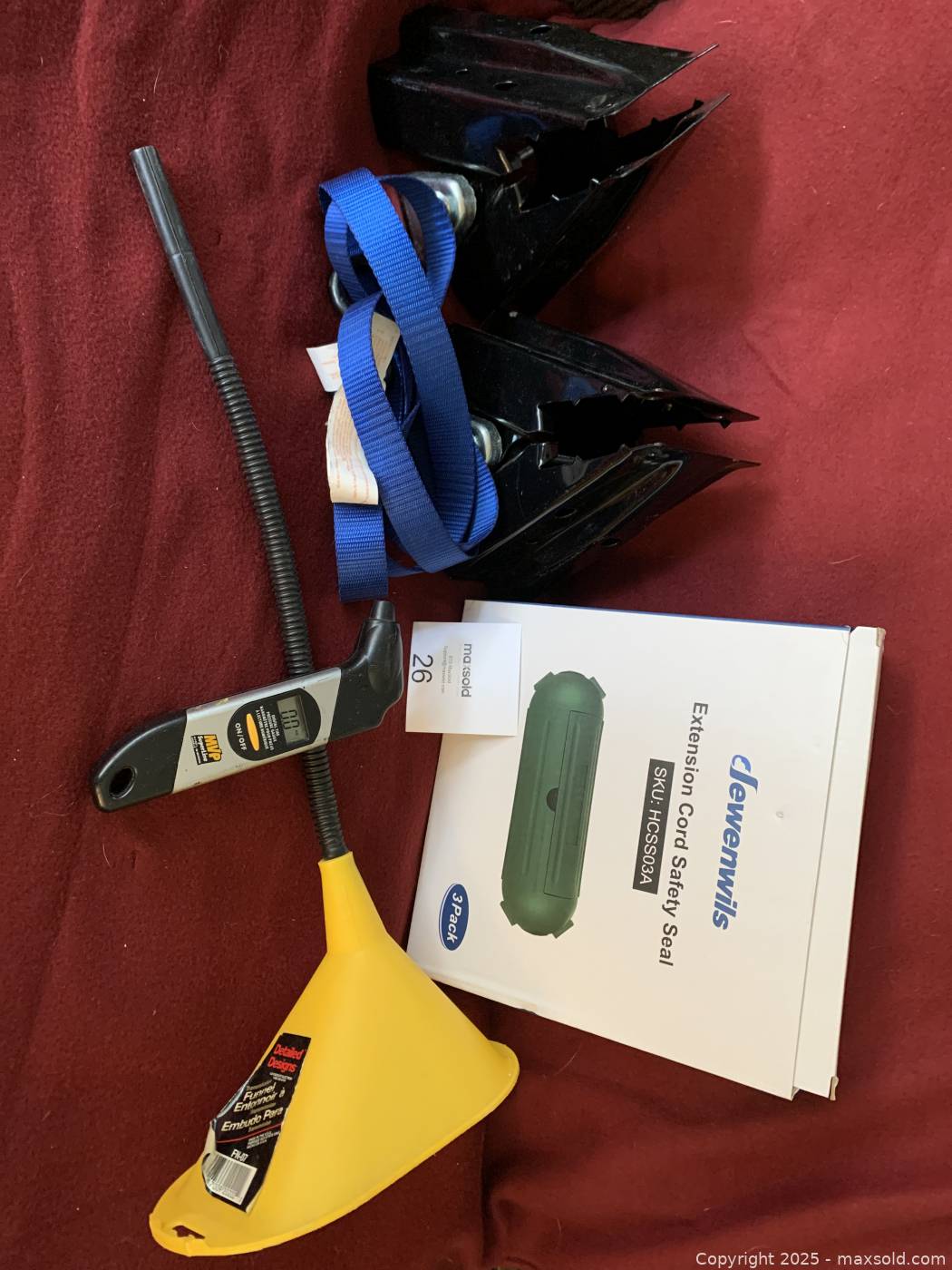 Extension Cord Safety Seal & Saw Horse Braces & Funnel & Tire Gage ...
