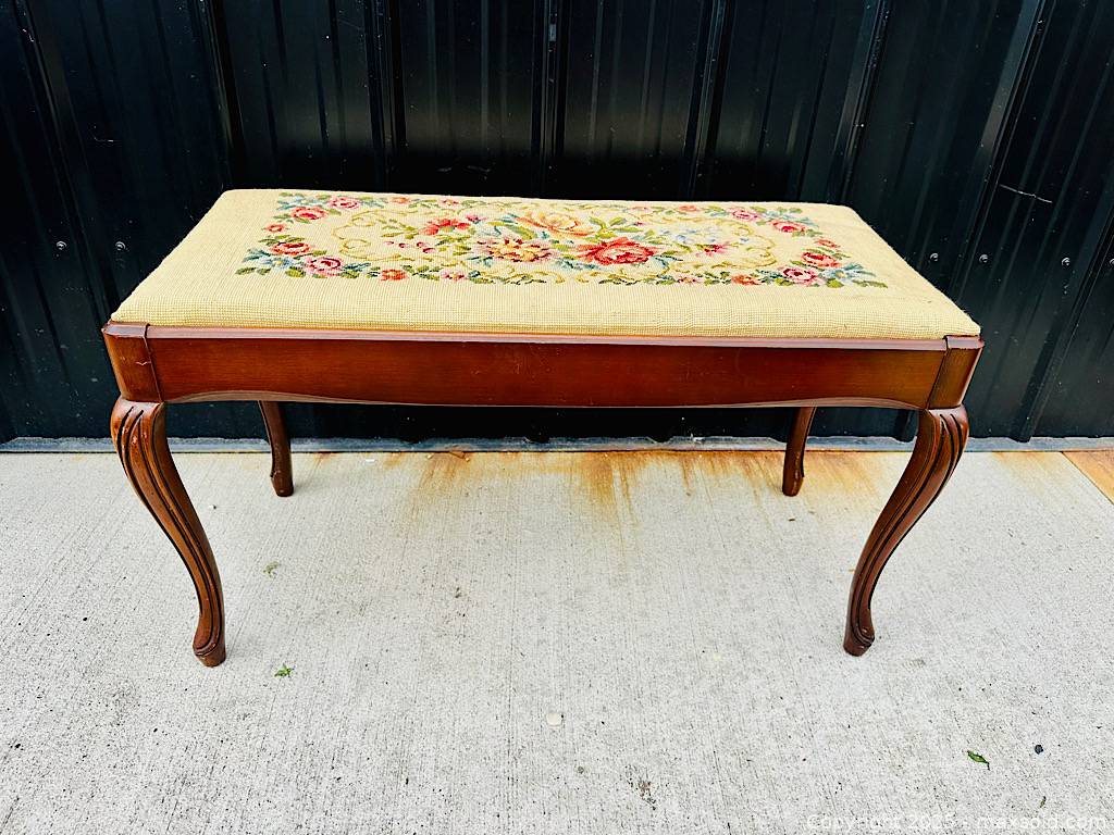 Queen Anne Style Walnut Needlepoint Covered Fireside Bench | Hamilton ...