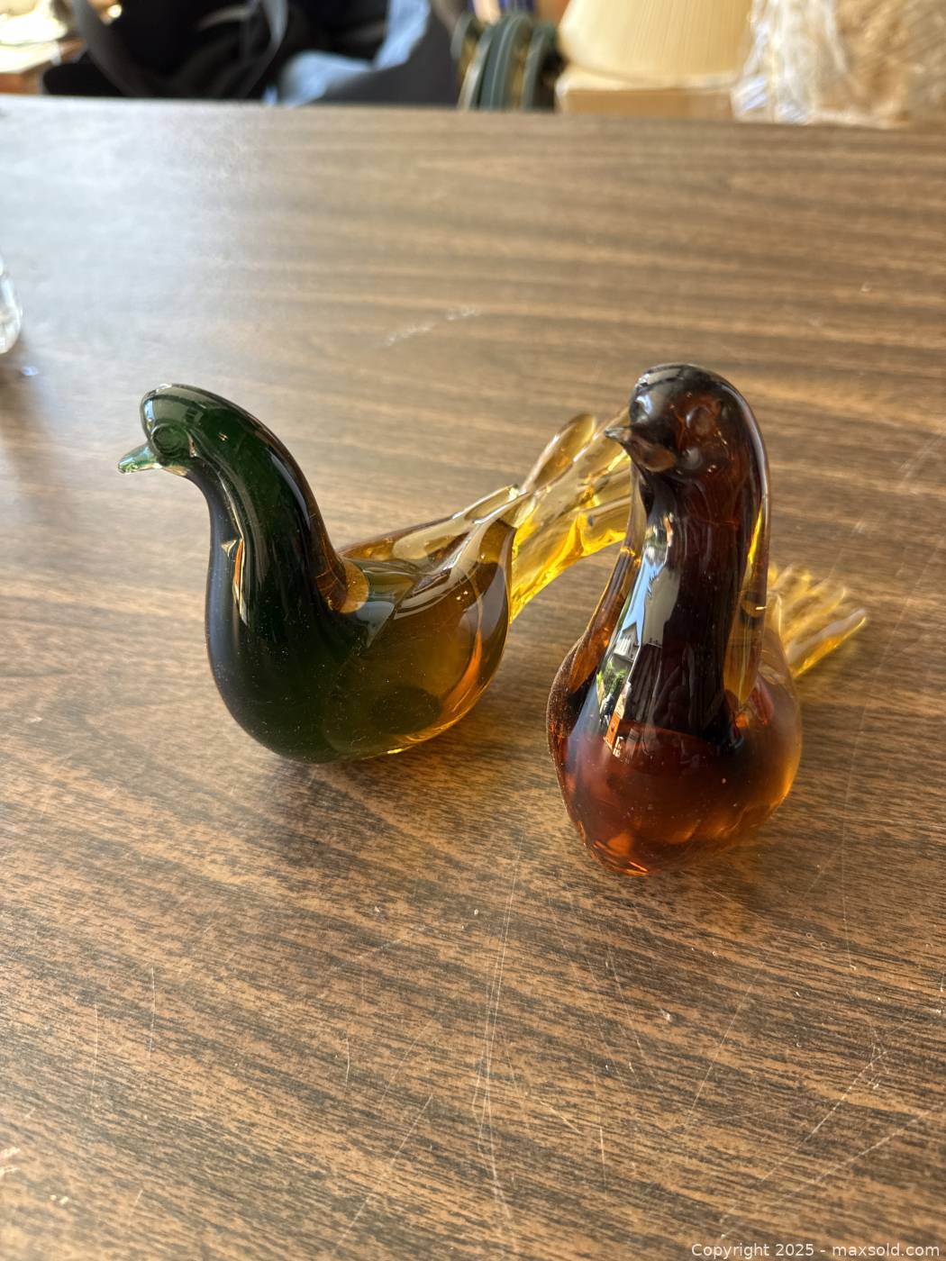Antique Green & Amber Glass Bird Figurines - Small Artistic | Santa ...