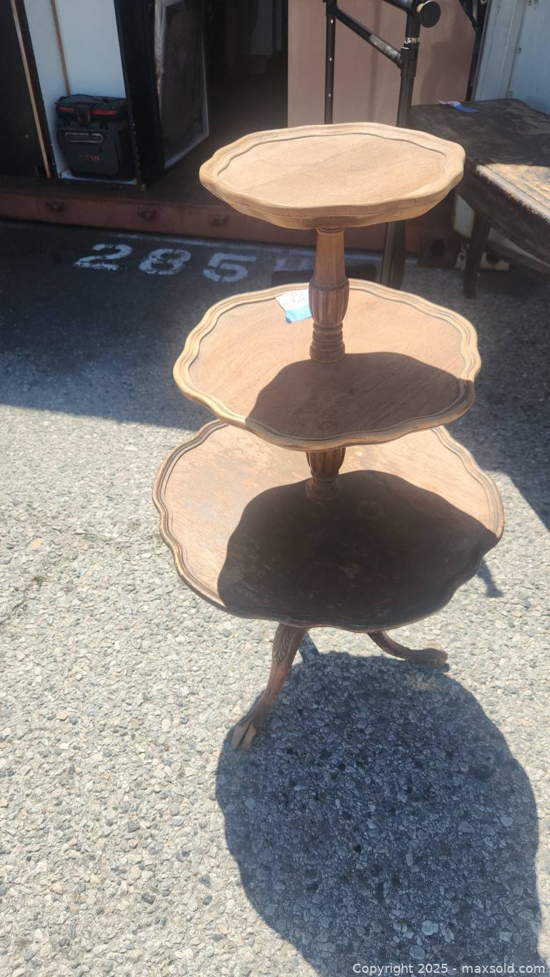 Antique Three-Tier Wooden Side Table with Carved Cabriole Legs | Sylmar ...