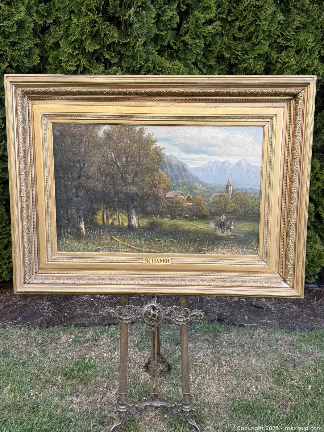 Early Antique Original Oil on Canvas Painting of Grazing Cattle ...