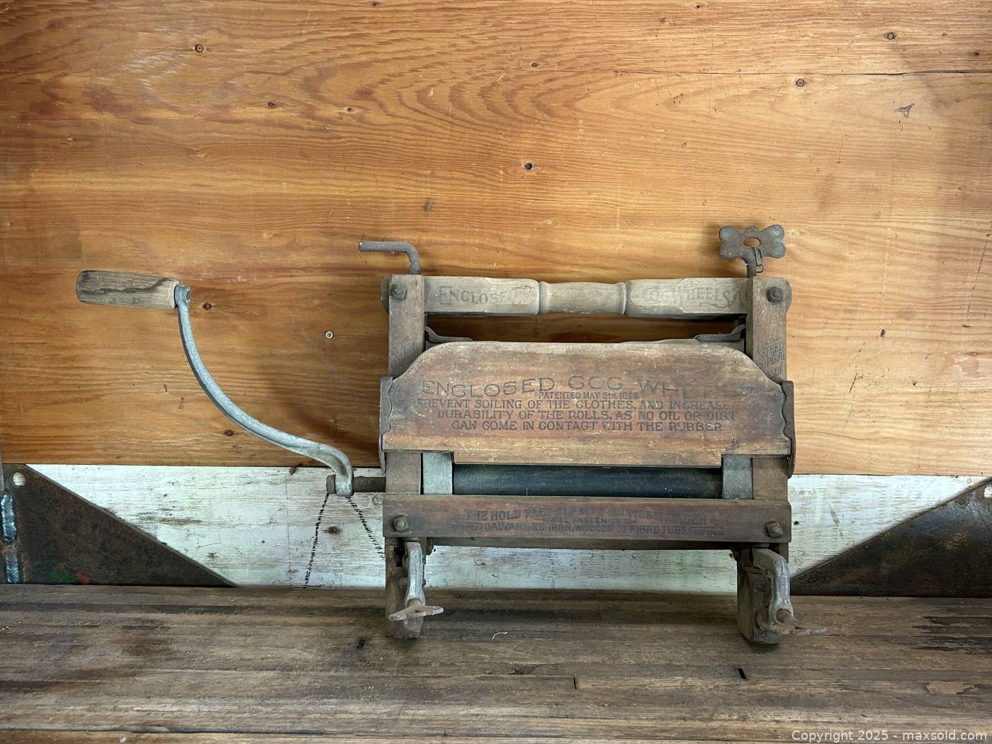 Antique River Side Wooden Clothes Wringer – Hand-Crank Laundry Tool ...