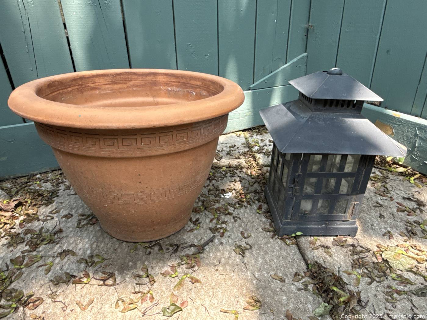 Metal Garden Lantern + Terracotta Flower Pot Decor Lot | Exeter ...