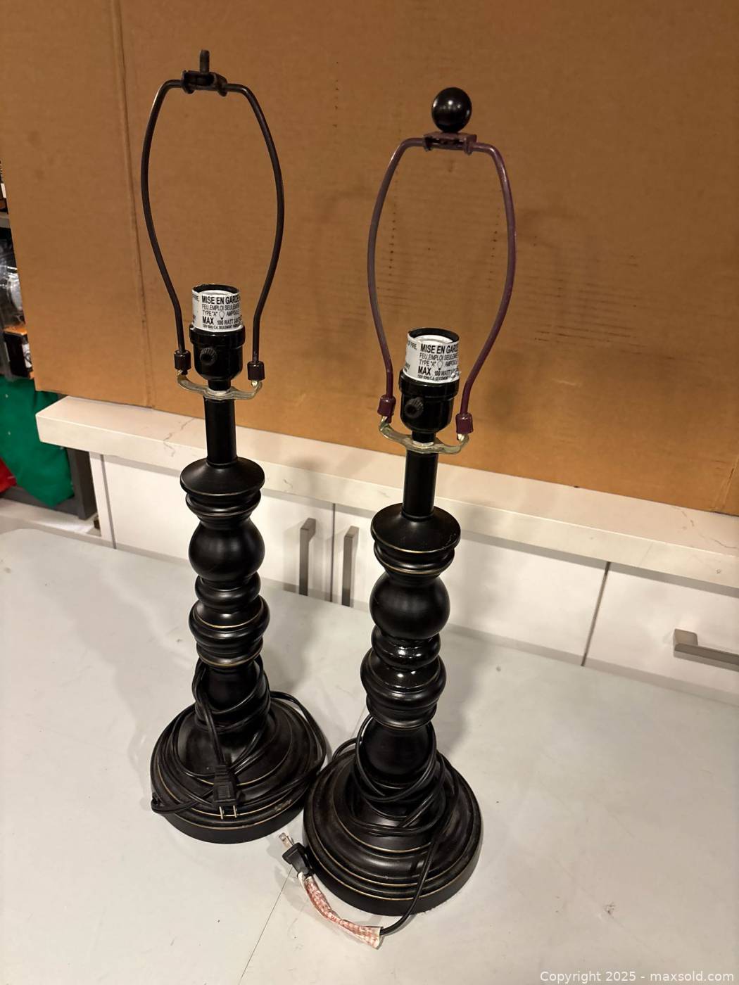 Pair of Black Metal Table Lamp Bases with Gold Accents | Toronto ...