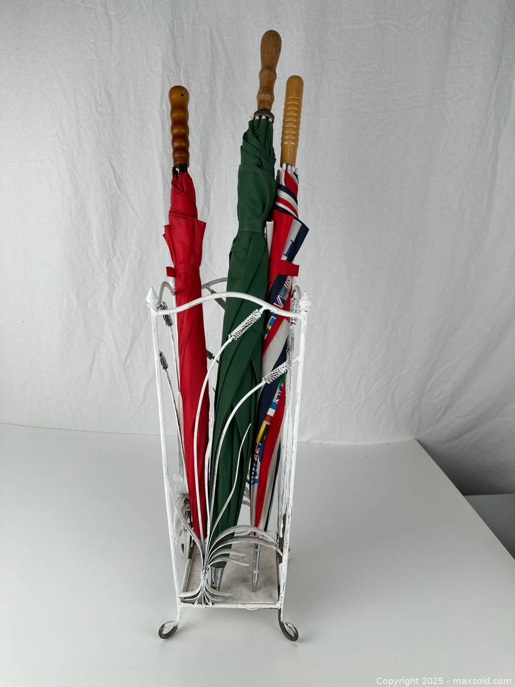Lot of 3 Full-Length Stick Umbrellas with Wood Handles in Decorative ...
