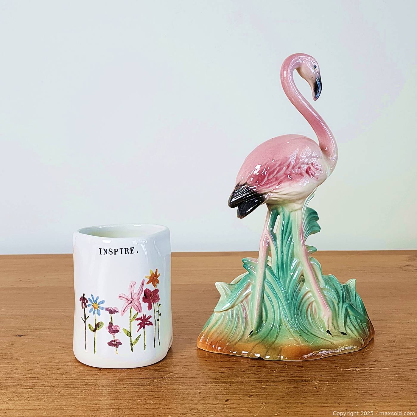 Lot of 2 Planters: Rae Dun Inspire, Vintage Ceramic Pink Flamingo ...