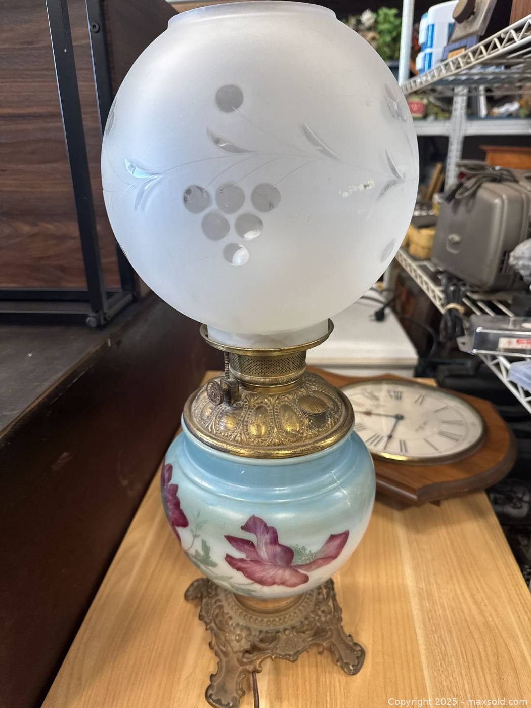 Antique Converted Oil Lamp with Wiring and Brass/Bronze Finish | Orange ...