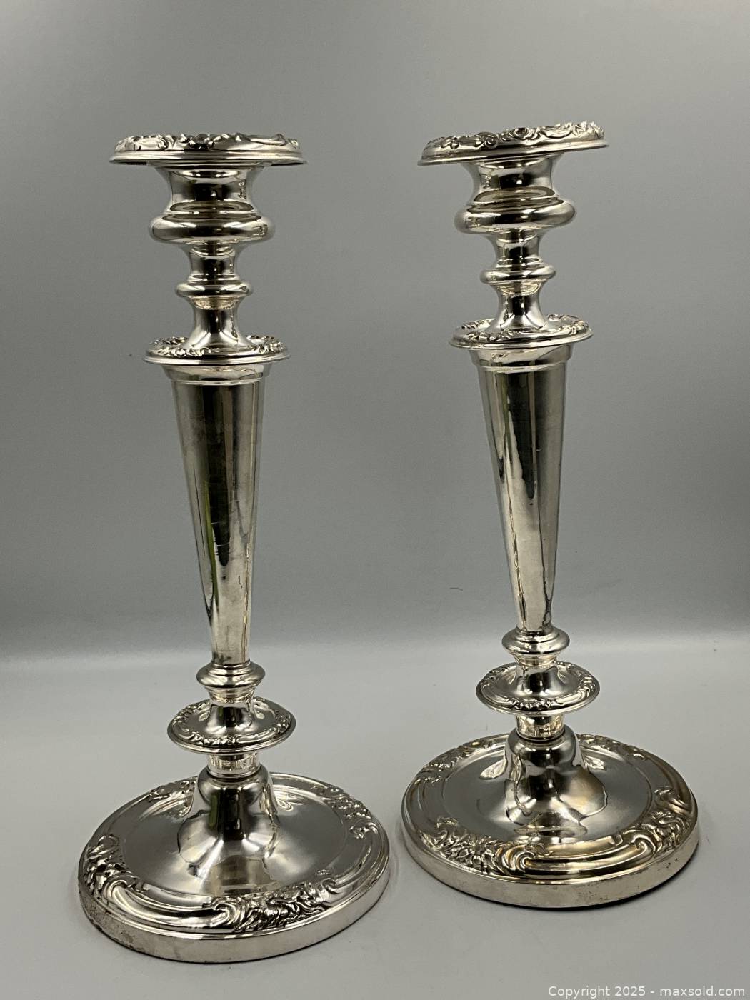 Pair of Large Antique Silver Plated Antique Candle Stick Holders ...