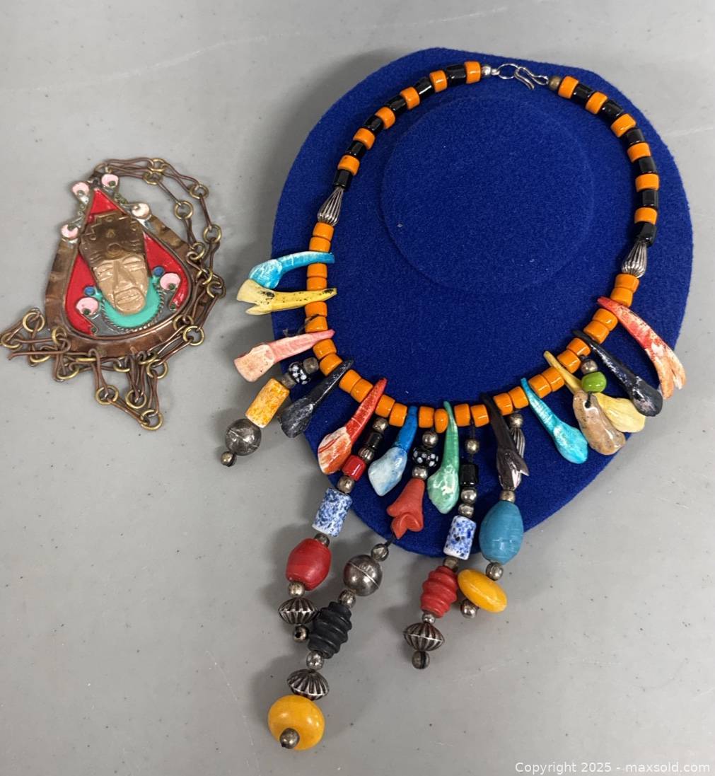 Vintage COBRE Mexican Aztec Mayan Enamel Copper Necklace & More ...