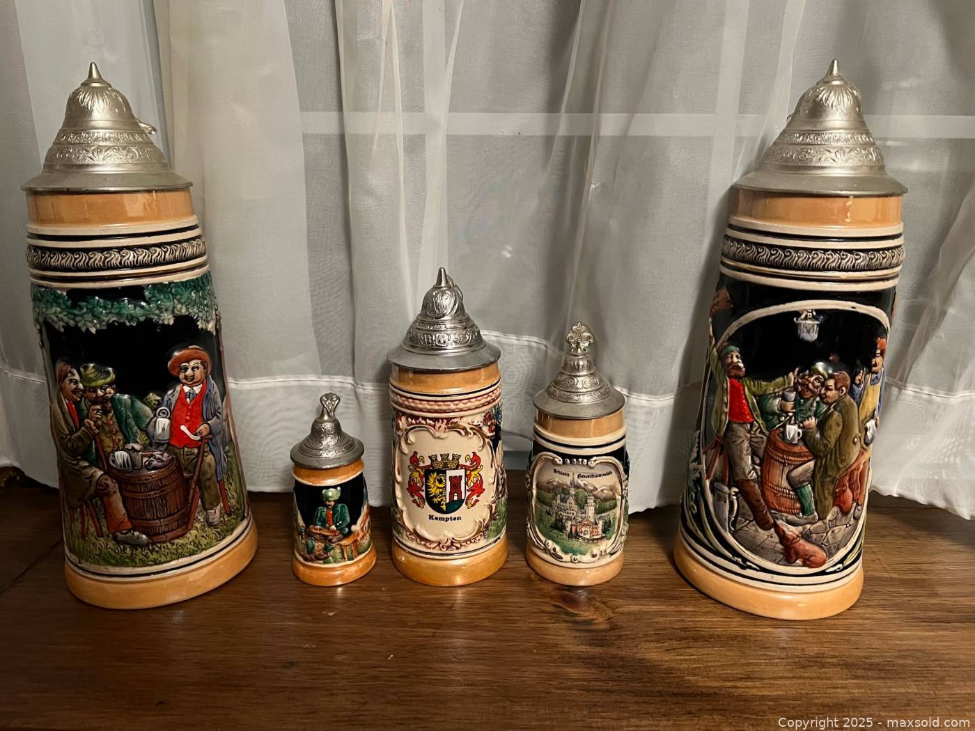 Vintage German Ceramic Beer Steins Set of 5 with Metal Lids ...