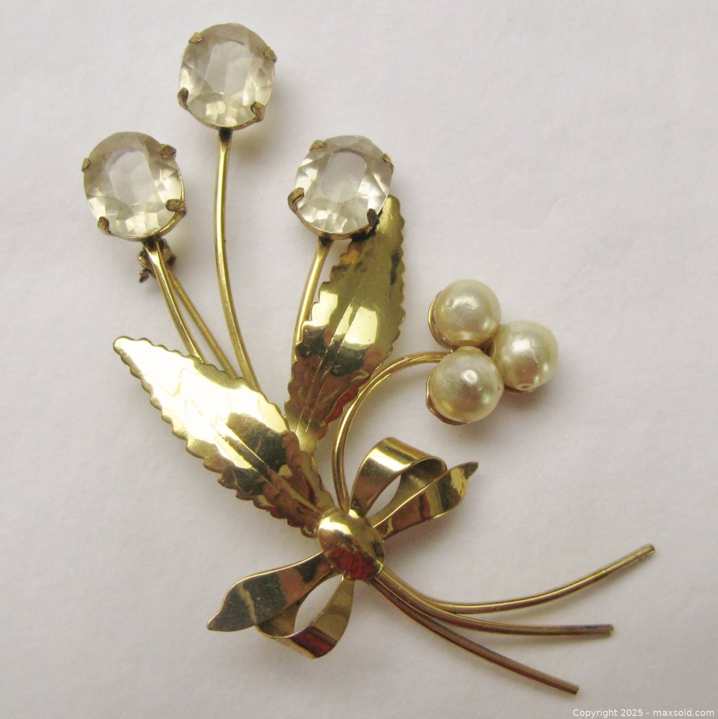 Wilcox Vermeil Sterling Silver Faux Pearl & Citrine Paste Large Floral ...