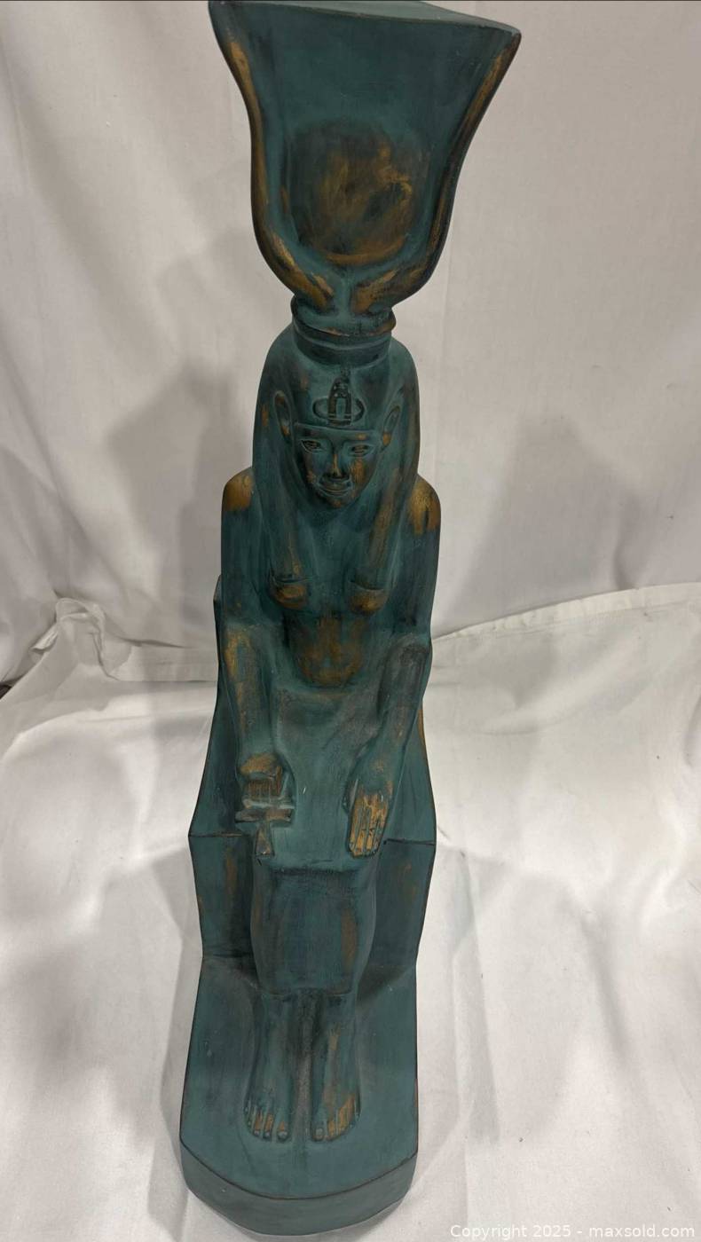 Egyptian-Style Seated Goddess Statue, 35" Tall, Turquoise & Gold ...
