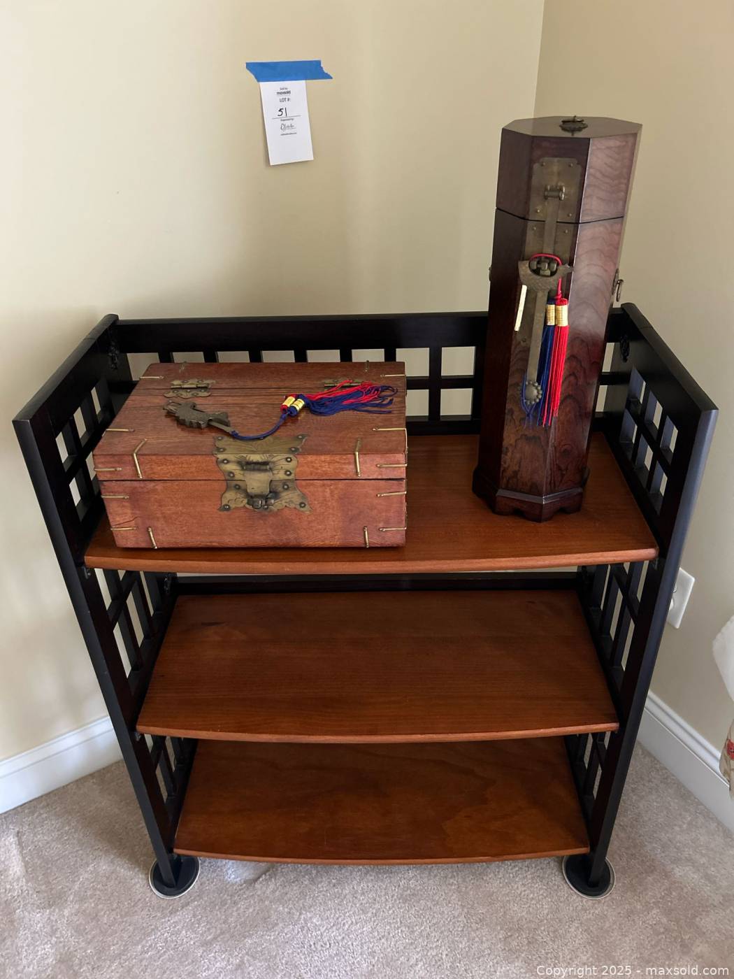 Asian inspired bookcase with 2 containers | New Garden Township ...