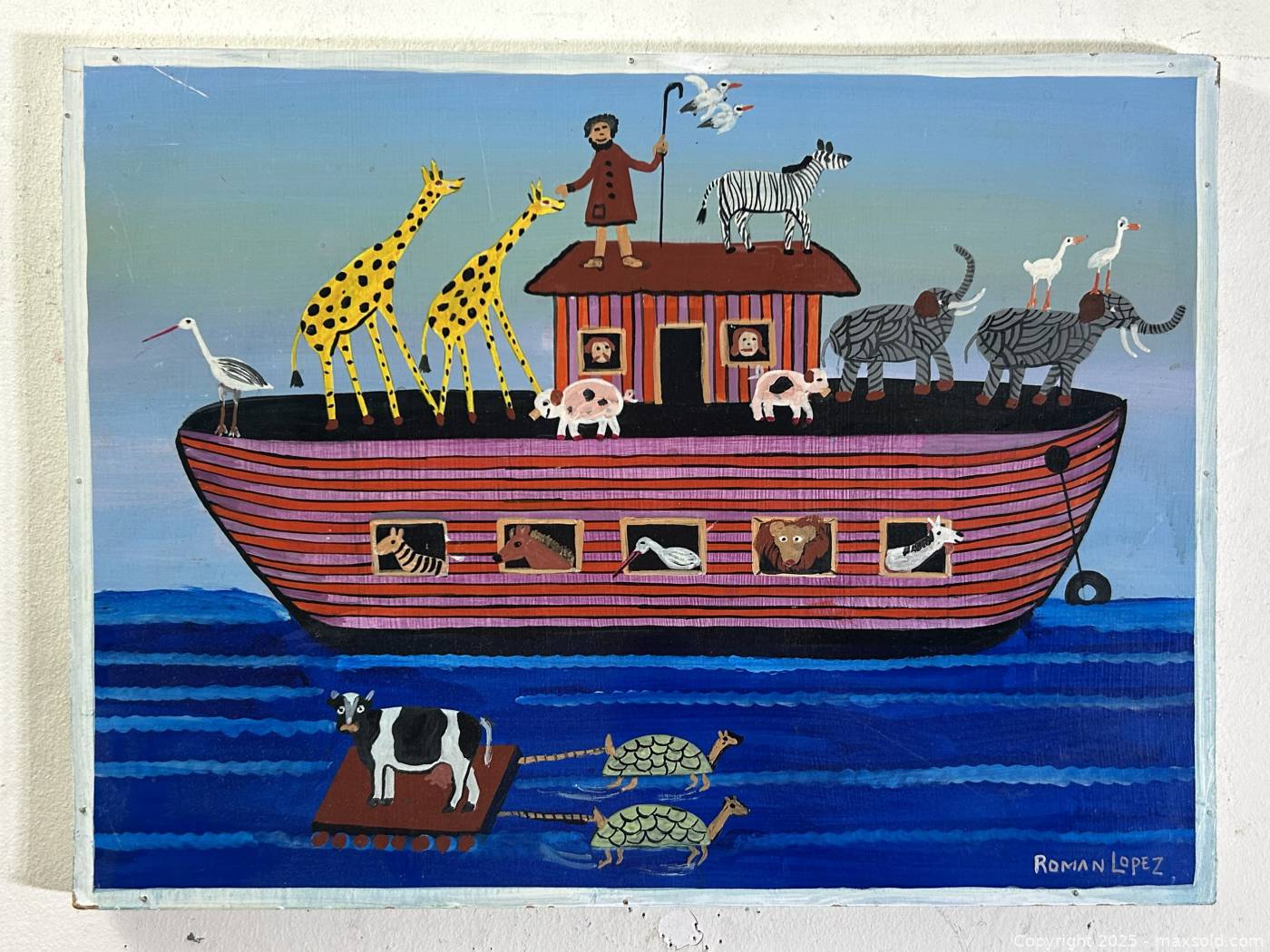 Original Folk Art Painting of Noah's Ark by Roman Lopez | Los Angeles ...